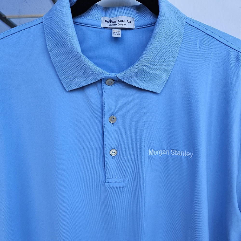 Peter Millar Morgan Stanley Blue Polo - Size Large - Gem